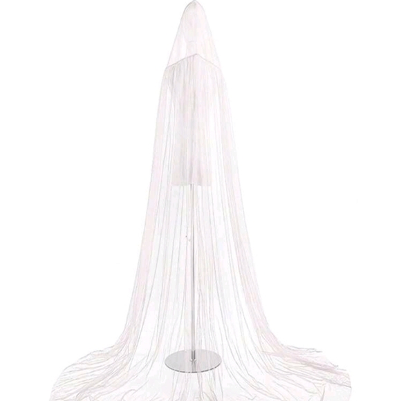 Tops | New Hood Tulle Cape Cloak White Floor Length Soft Mesh Cloak ...